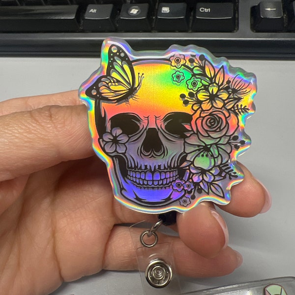 Holographic Skull Badge Reel - Xray Badge Reel - Nurse Badge ...