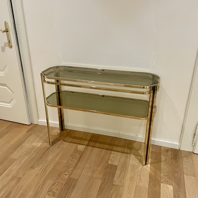 Vintage Side Table /glass Mirror and Brass / Ikea/maison Jansen Style ...