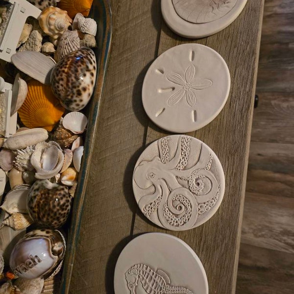 Beach House Shell Coasters That Absorb Moisture - Set of 4 - Your ...