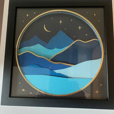 3D Mountains Shadow Box, Moon Shadow Box, Moon and Stars SVG, Mandala ...
