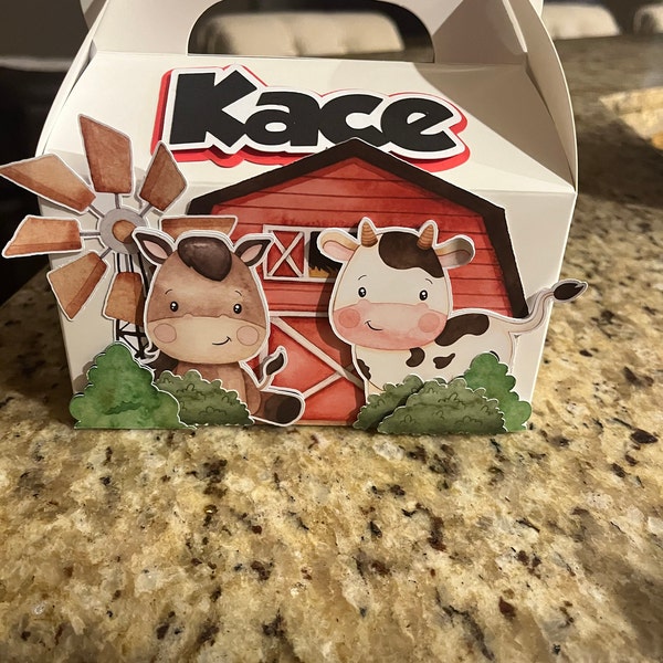 Cow Gable Favor Box, Cow Birthday Decorations, Farm Birthday, Cow ...