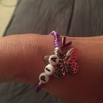 Lupus Awareness Bracelet Personalized Name Bracelet With Purple Ribbon and Butterfly Charm ...