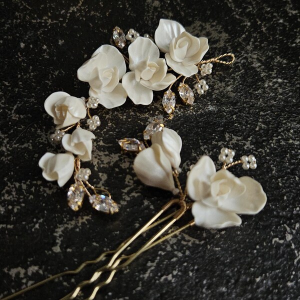 Wedding Hair Pins Set of 3, Pearl Branch Hair Pins, Bridal Pearl Hair ...