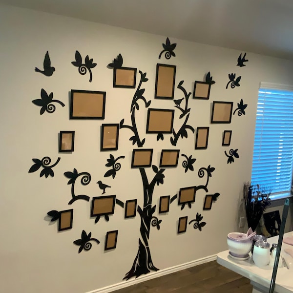 Big Wooden Family Tree With Frames, Large Family Tree Wall Art, Wood ...