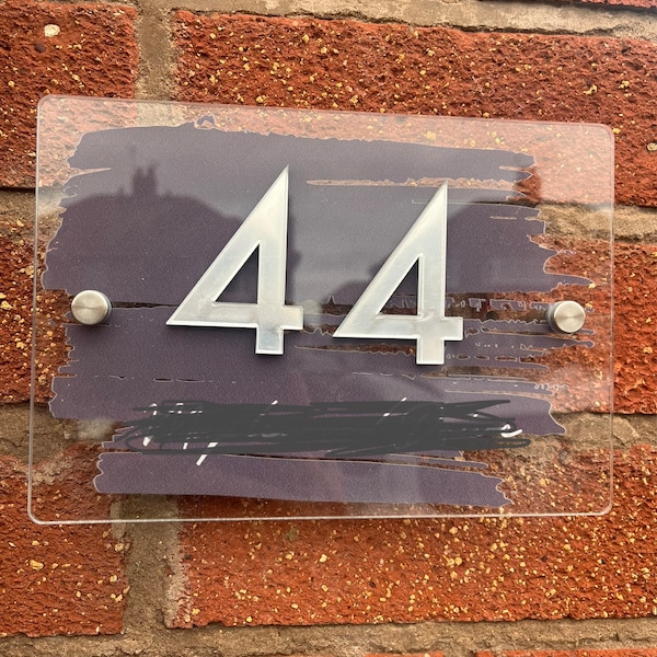 House Number Sign Printed Address Door Signage - Painted Brush Stroke ...