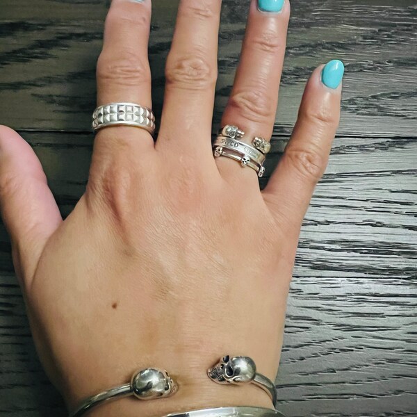 Silver Skull Ring • Skull Band Ring • Ring With Skulls • Rocker Ring ...