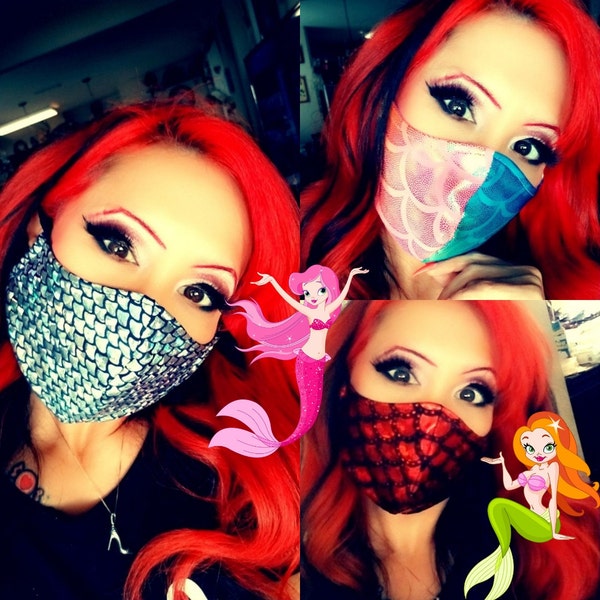 Mermaid Face Mask 15 Colors Sparkling Cotton Spandex Face Mask Hands ...