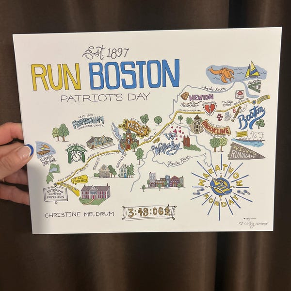 Boston Marathon Map Art Print: Runner's Tribute - Etsy