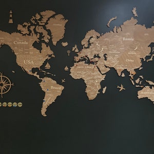 Large World Map Wall Hangings, Wood World Map With Borders, Countries ...