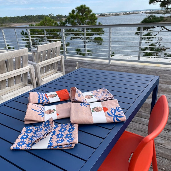 Block Printed Linen Napkins. Palm Sunset on Pink. Placemats / Tea ...
