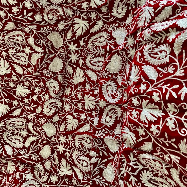 Red Velvet Cape, Paisley-chinar Design Woman Shawl, Red Velvet ...