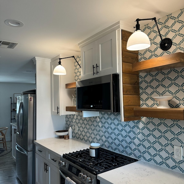 Wall Sconce With White Glass 8 White Gourd Shade and Adjustable Arm - Etsy