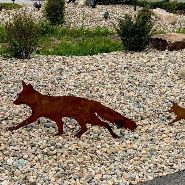 Metal Rustic Fox Landscape Decor- Garden Decoration- Rusted Yard Art ...