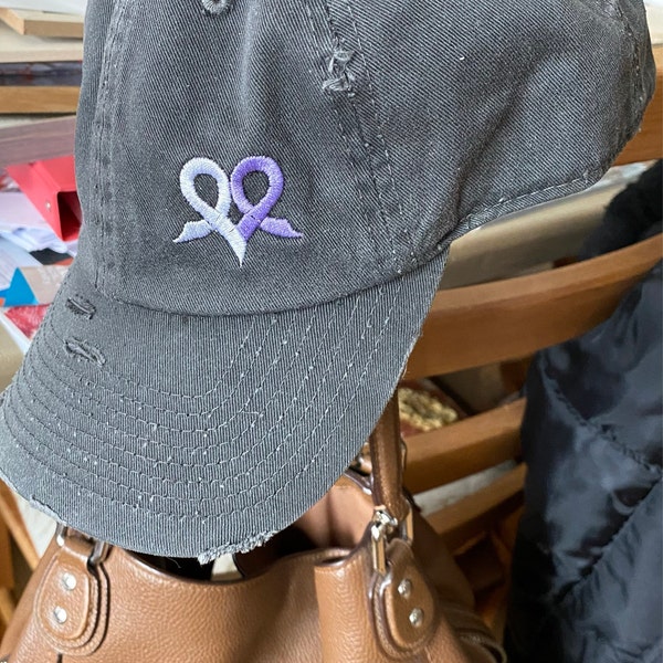Double Cancer Ribbon Hat | Baseball Cap OR Ponytail Hat | Breast Cancer ...
