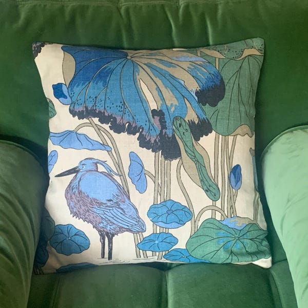Thibaut Indienne Jacobean Linen Pillow in Seaglass and Gold. Designer ...