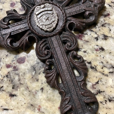Cast Iron Cross, Police Officer Gifts, Christian Metal Wall Art ...