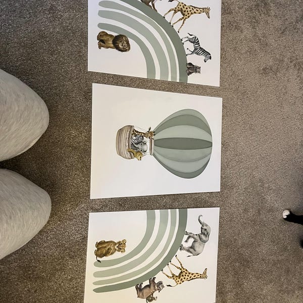 Personalised Safari Nursery Wall Print Set of 3, Kids Name Print, Boys ...