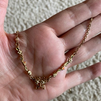 1960s Sandor Flower Necklace Enamel Daisy Gold Tone Womens Vintage ...