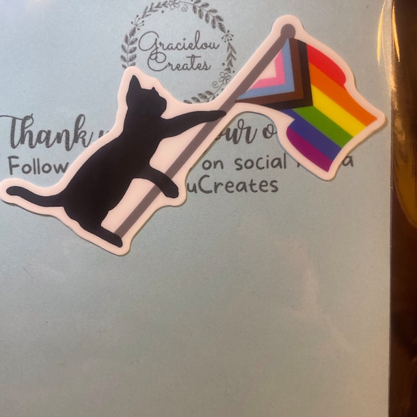 Rainbow Pride Flag Cat Sticker - Etsy
