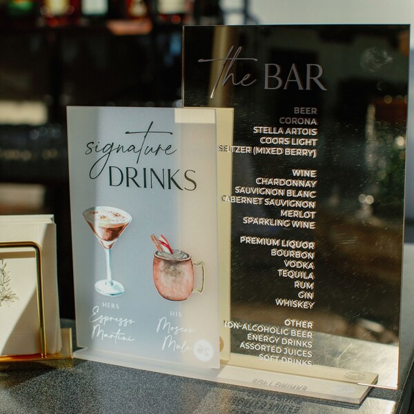 Signature Drinks Sign Gold Mirror Bar Sign His and Hers Signature ...