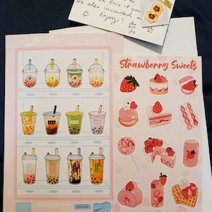 Strawberry Sticker Sheet Kawaii Aesthetic Cake Cute Desserts Pink ...