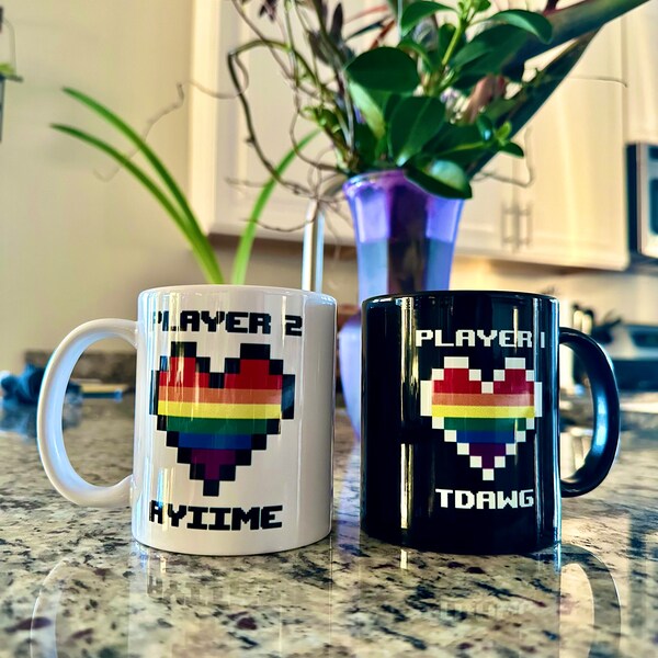 Player One Player Two Gamer Couple Mug, Cute Matching Valentine's Day ...