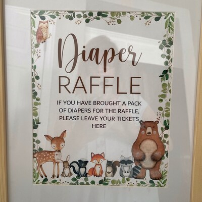 Woodland Diaper Raffle Sign Greenery Woodland Baby Shower Sign Woodland ...