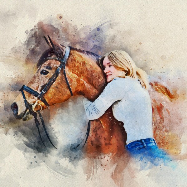 Custom Horse Watercolour Custom Drawing Horse Portrait From Photo ...