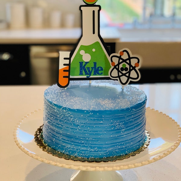 Personalized Science Birthday Cake Topper: Flask, Beaker, Test Tube - Etsy