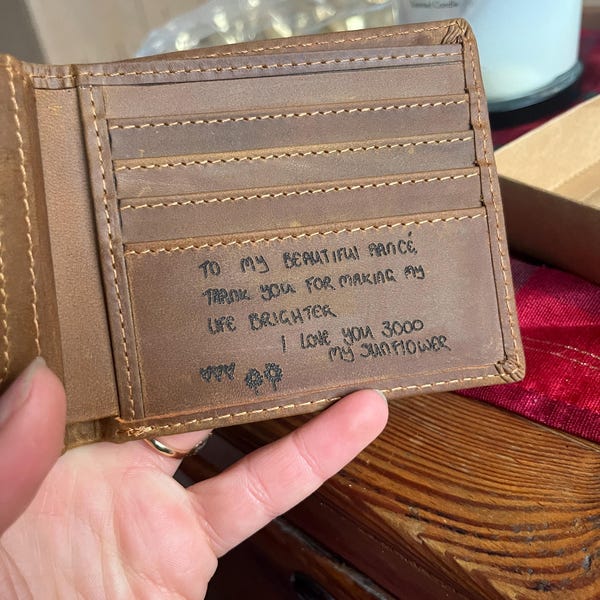 Handwriting Men's Wallet, Engraved Memorial Signature Wallet, Groomsmen ...
