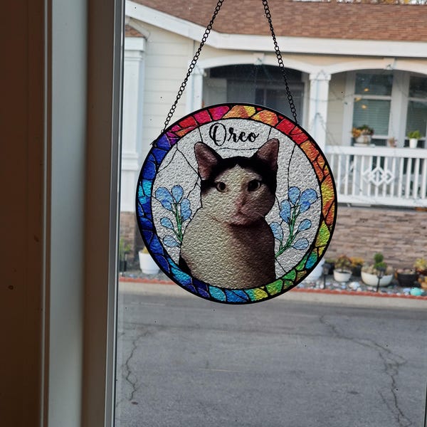 Custom Cat Portrait Stained Glass Suncatcher, Custom Pet Portrait From ...