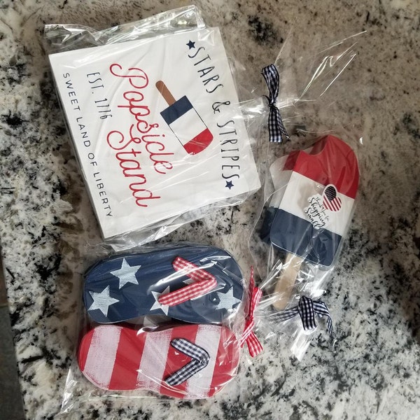 Patriotic Red White and Blue Wooden Flip Flop Pair SET | Hand-cut ...