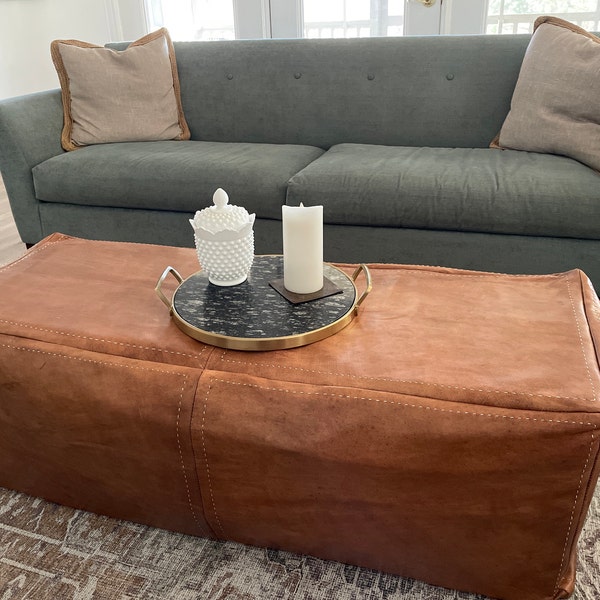 Rectangular Leather Pouf, Rectangular Ottoman in Premium Leather ...