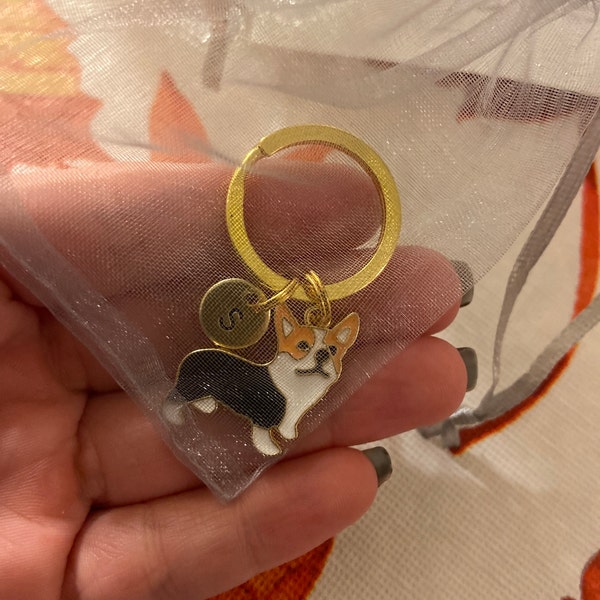 Custom Initial Corgi Keychain, Corgi Keyring, Dog Keychains, Dog Breed ...