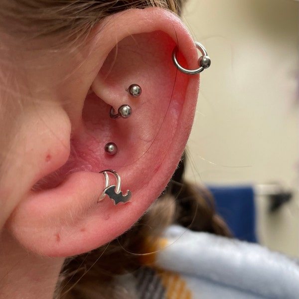 Silver Bat Cartilage Ring, Sterling Silver Cartilage Hoop, Small ...