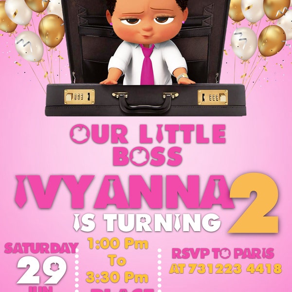Editable Baby Boss Girl Birthday Invitation | Boss Baby Party ...