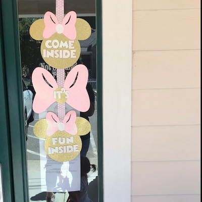 Minnie Mouse Door Sign,minnie Mouse Birthday,pink and Gold Minnie Mouse ...