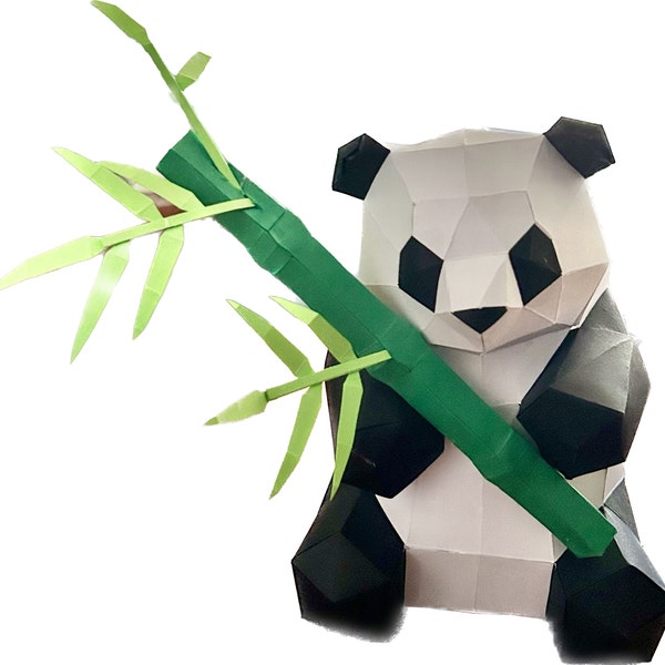 Panda Eating Bamboo Paper Sculpture,printable PDF Template,handmade ...