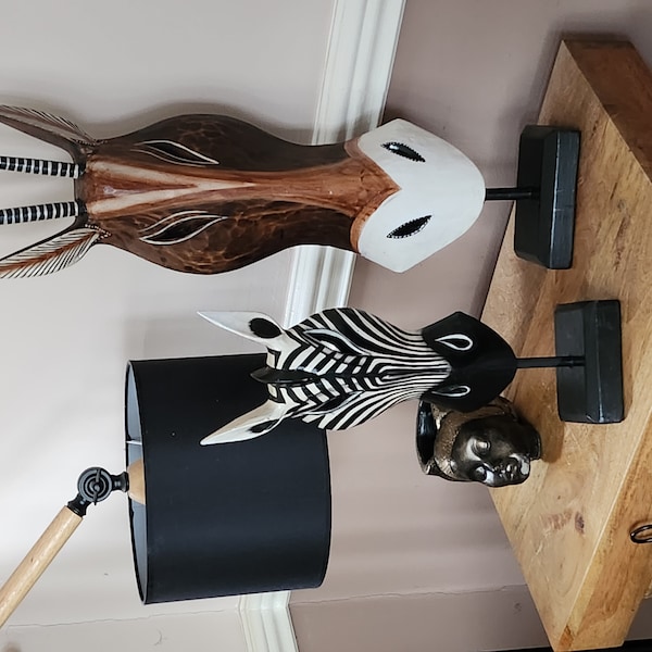 Wooden Animal Masks on Plinth Hand Carved Art Fair Trade Hand Painted ...