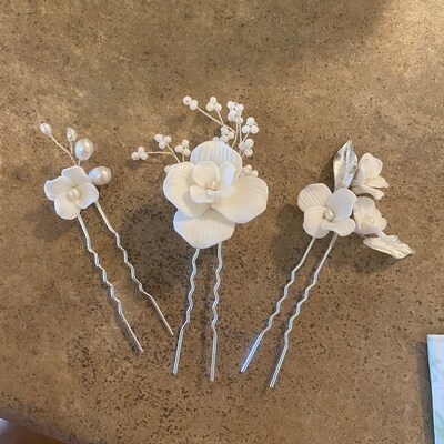 Pearl Floral Sliver Wedding Bridal Accessory Bridal Handmade Clay ...