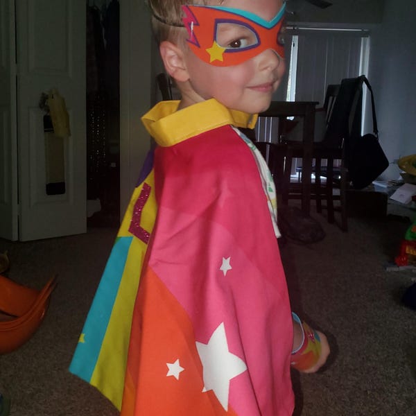 Personalised Kids Superhero Rainbow Cape and Mask Set, Superstar Super ...