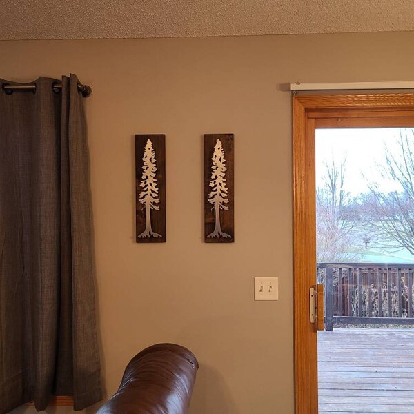 Set of Pine Tree on Knotty Alder / Wood and Metal Signs / Modern Sign ...