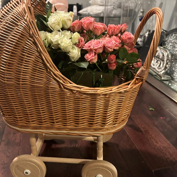 Natural Wicker Baby Carriage, Doll Stroller, Push Toy for Toddler Girls ...