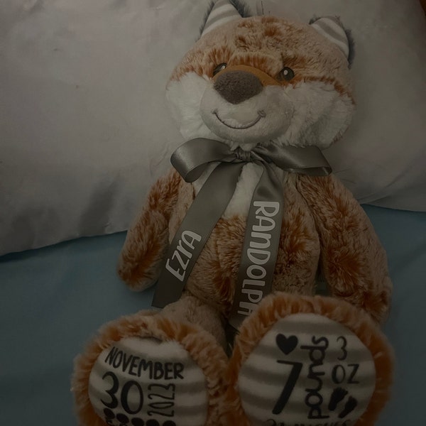 Fox Birth Stats Stuffed Animal, Personalized Plush Fox Birth ...