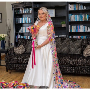 Hot Pink Cape / Fuchsia Bridal Cape With Floral Appliques / Pink Bridal ...