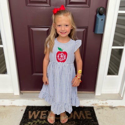 Monogram Back to School Apple Dress for Baby Toddler Girls Kids Apple ...