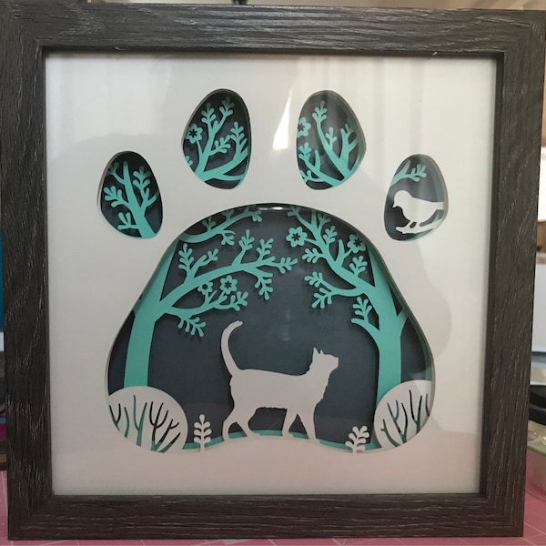 Cat Paw Shadow Box SVG, 3d Papercut SVG, Layered Paper Art Template ...