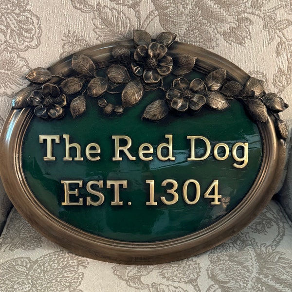 Floral Roses Garden House Sign, House Name Sign in Cold Cast Bronze and ...