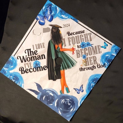 Custom Graduation Cap Topper Black Girl, Personalized God Message Grad ...