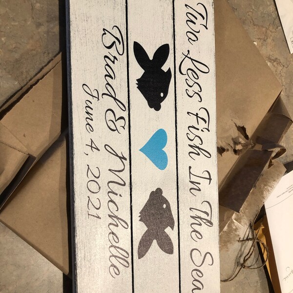 Beach Wedding Sign - Two Less Fish in the Sea - Beach Theme Wedding ...
